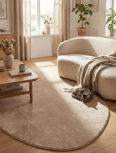 Machine-made solid color shaggy micropolyester rug